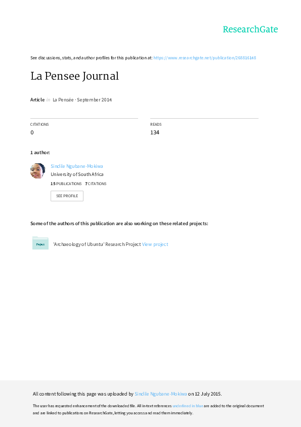 (PDF) La Pensee Journal