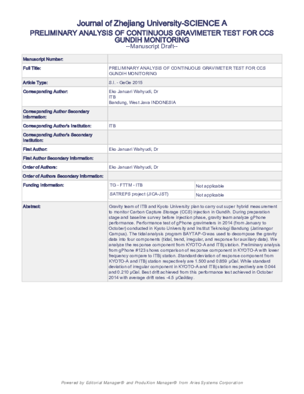 (PDF) PRELIMINARY ANALYSIS OF CONTINUOUS GRAVIMETER TEST FOR CCS GUNDIH ...