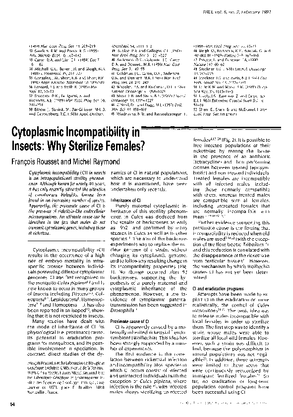 (PDF) Cytoplasmic Incompatibility In Insects: Why Sterilize Females?