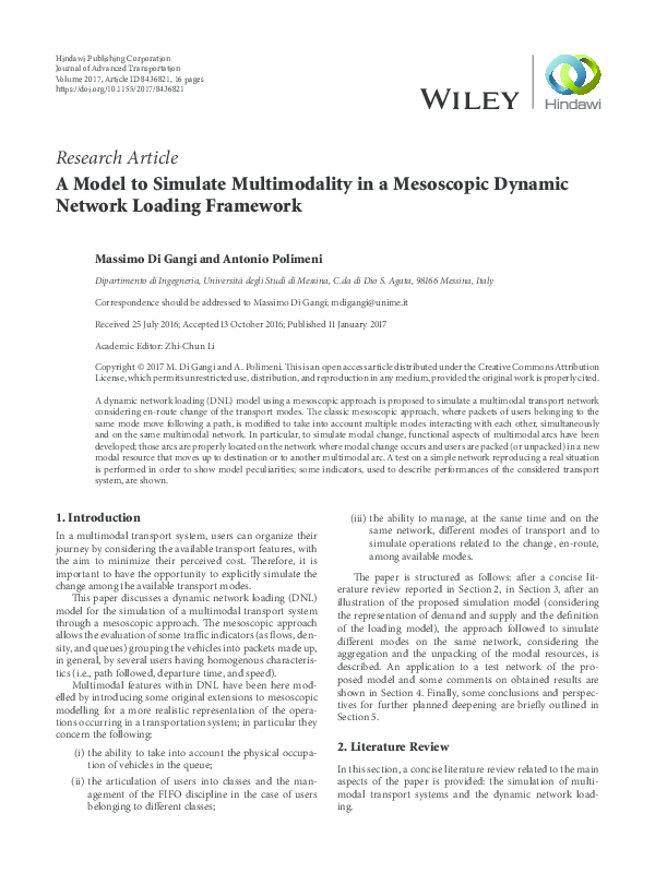 Pdf A Model To Simulate Multimodality In A Mesoscopic Dynamic Network Loading Framework