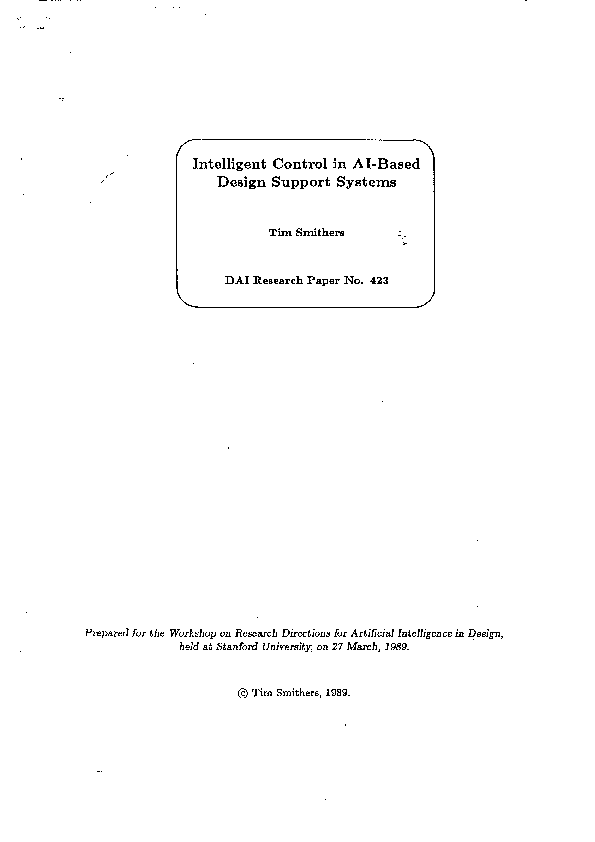 (PDF) Intelligent Control in AI-Based Design Support Systems