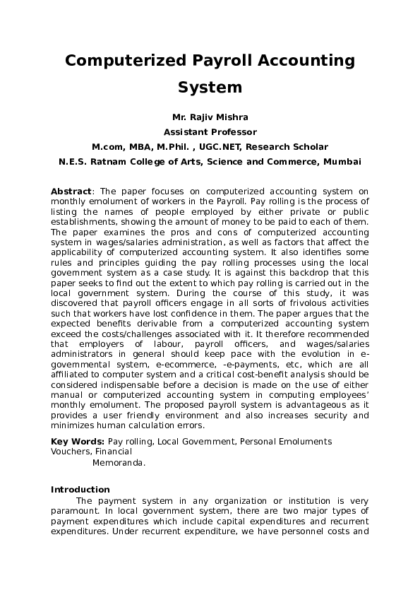 Computerized Payroll Accounting System