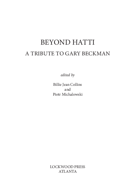 (PDF) BEYOND HATTI A TrIBuTE TO GArY BEckMAN
