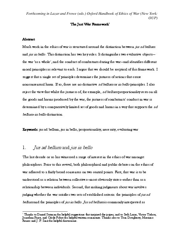 (PDF) The Just War Framework