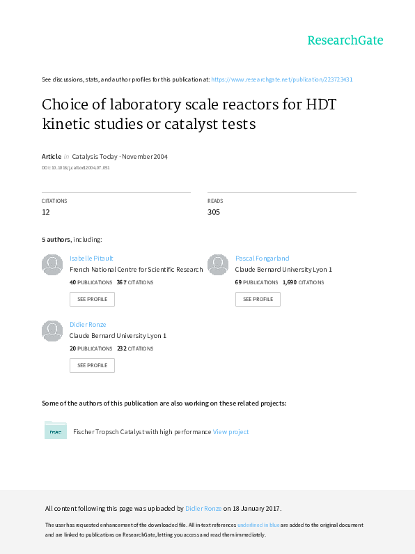 (PDF) Choice of laboratory scale reactors for HDT kinetic studies or ...
