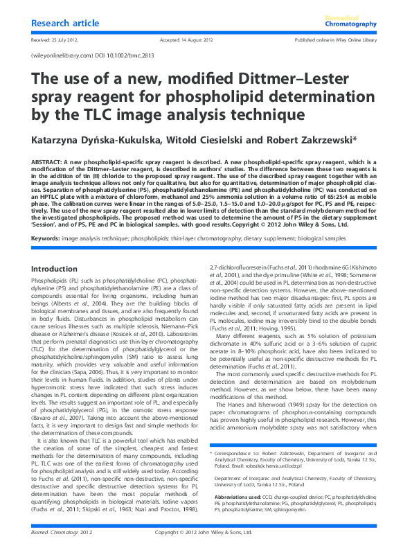 (PDF) The use of a new, modified Dittmer-Lester spray reagent for ...