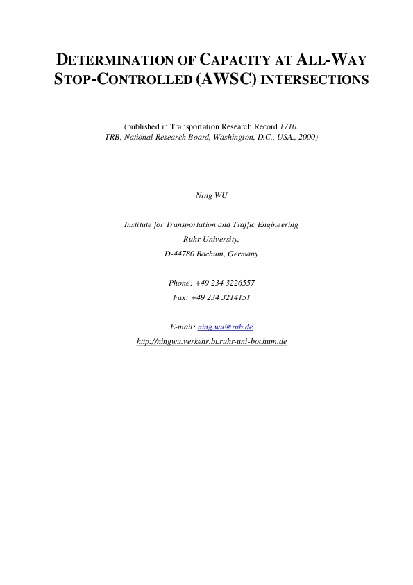 (PDF) DETERMINATION OF CAPACITY AT ALL-WAY STOP-CONTROLLED (AWSC) INTERSECTIONS