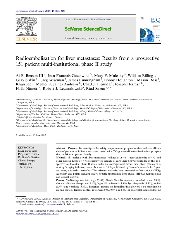 (PDF) Radioembolisation for liver metastases: Results from a prospective 151 patient multi ...