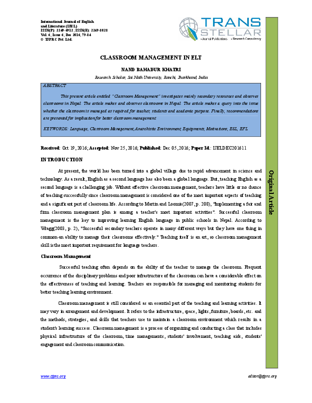 (PDF) CLASSROOM MANAGEMENT IN ELT