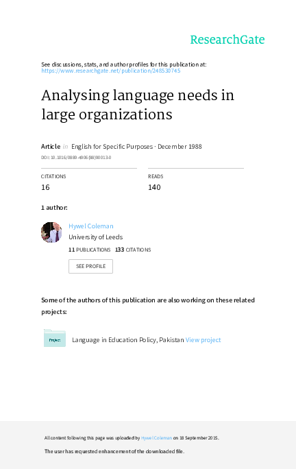 (PDF) Analysing Language Needs In Large Organizations