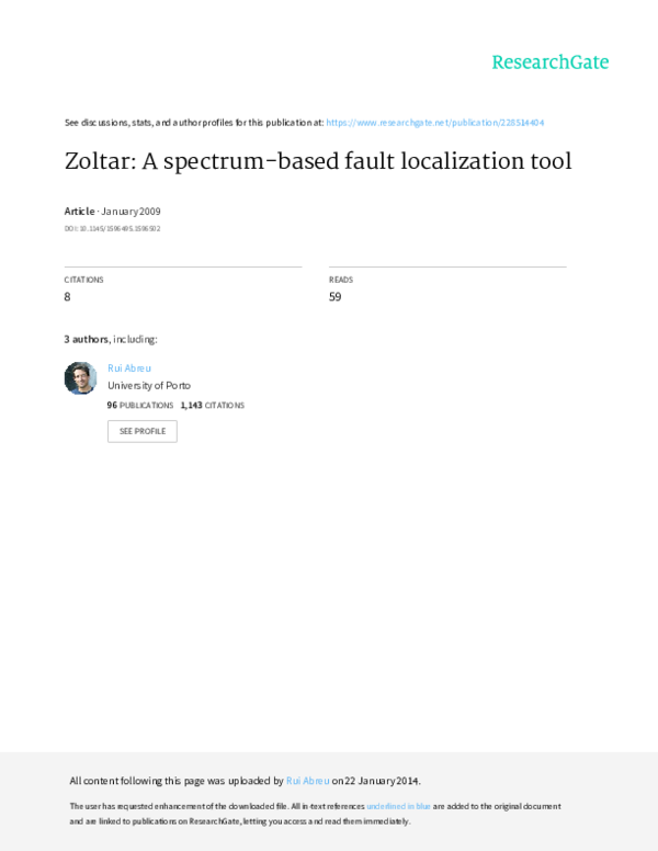 Pdf Zoltar A Spectrum Based Fault Localization Tool