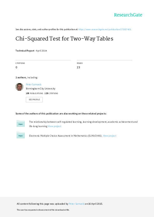 (PDF) Chi-Squared Test for Two-Way Tables