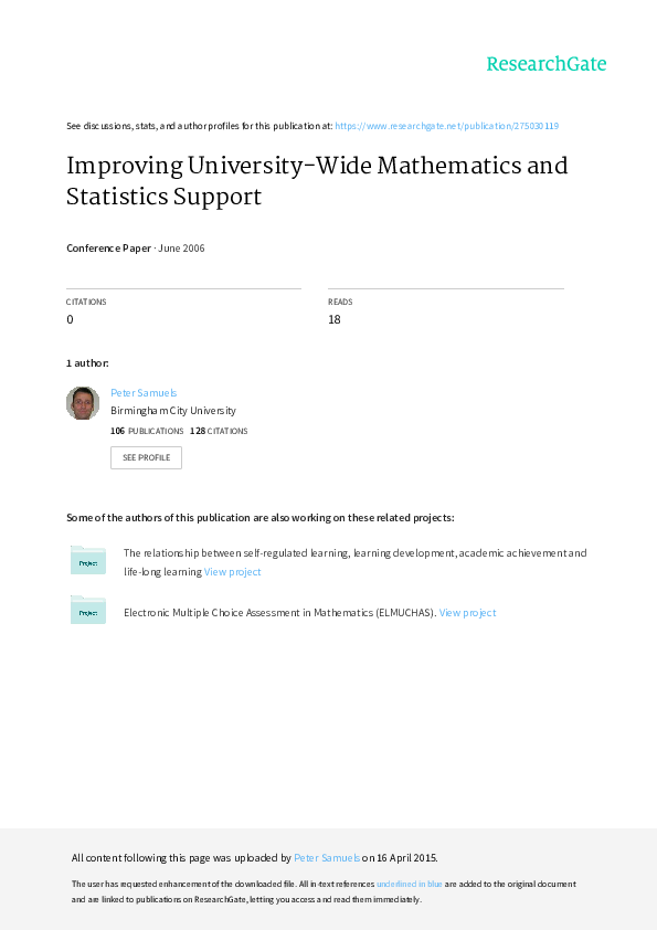 (PDF) Improving University-Wide Mathematics and Statistics Support