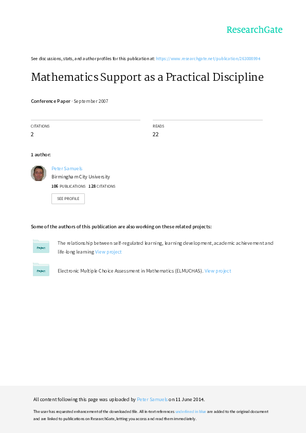 (PDF) Mathematics Support as a Practical Discipline
