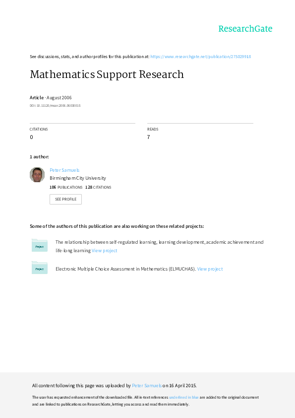 (PDF) Mathematics Support Research