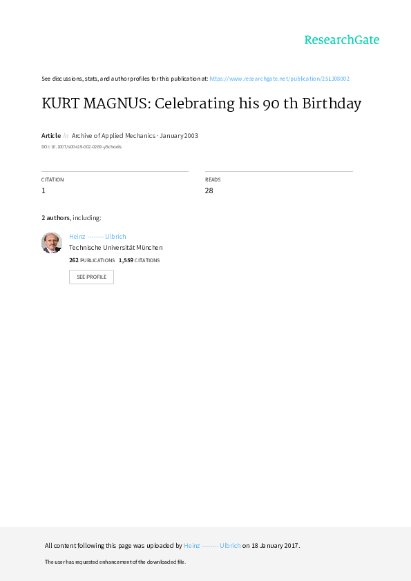 (PDF) KURT MAGNUS: Celebrating his 90 th Birthday