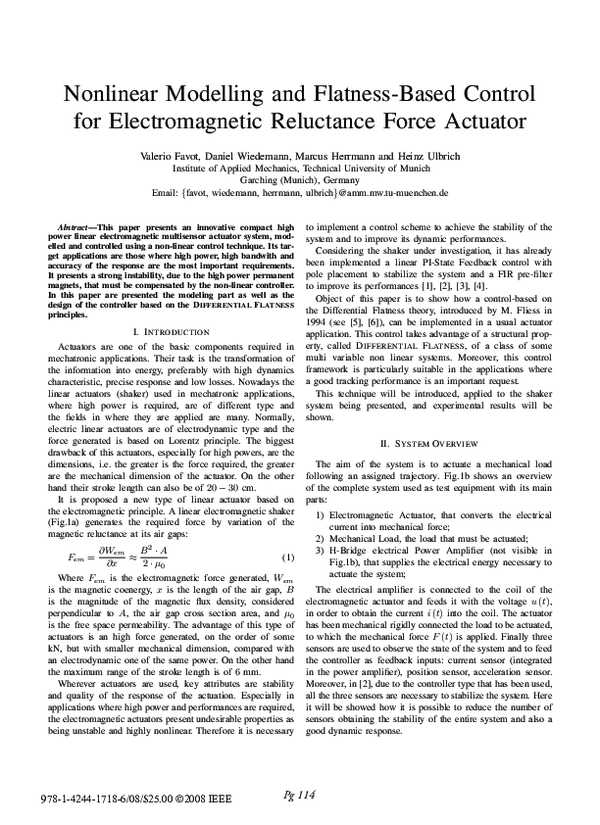 (PDF) Nonlinear modelling and flatness-based control for electromagnetic reluctance force actuator