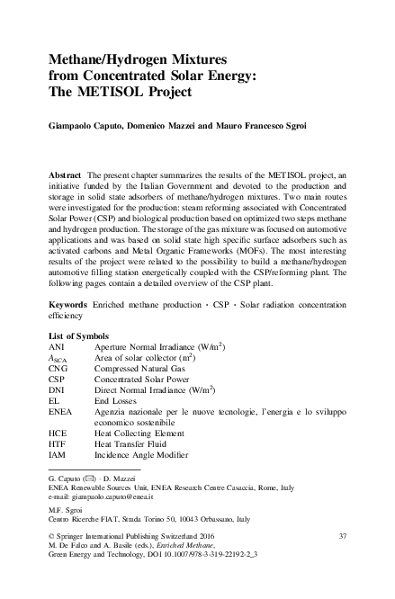 (PDF) Methane/Hydrogen Mixtures from Concentrated Solar Energy: The ...