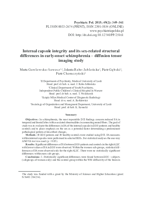 (PDF) Internal capsule integrity and its sex-related structural differences in early-onset ...