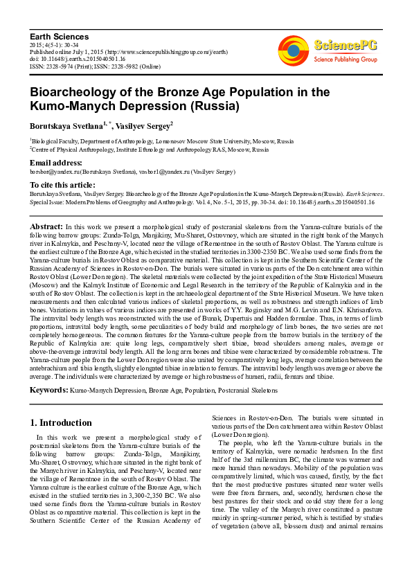 (PDF) Bioarcheology of the Bronze Age Population in the Kumo-Manych ...