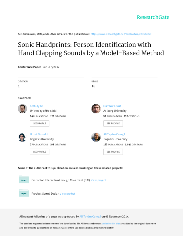 (PDF) Sonic Handprints: Person Identification with Hand Clapping Sounds ...