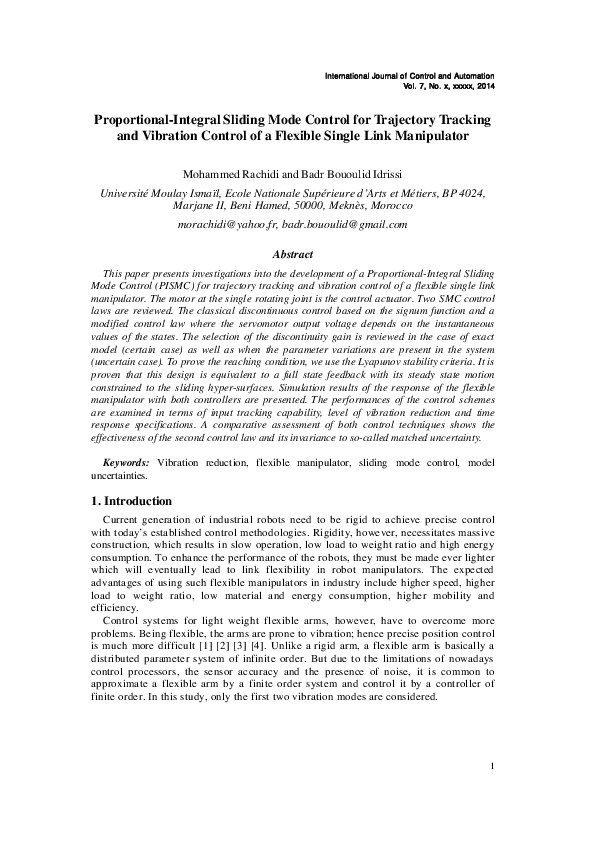 (PDF) Proportional-Integral Sliding Mode Control for Trajectory Tracking and Vibration Control ...