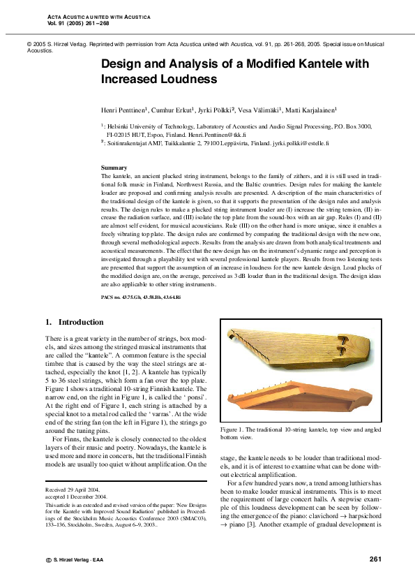 (PDF) Design and analysis of a modified kantele with increased loudness