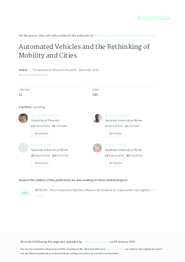 (PDF) Automated Vehicles and the Rethinking of Mobility
