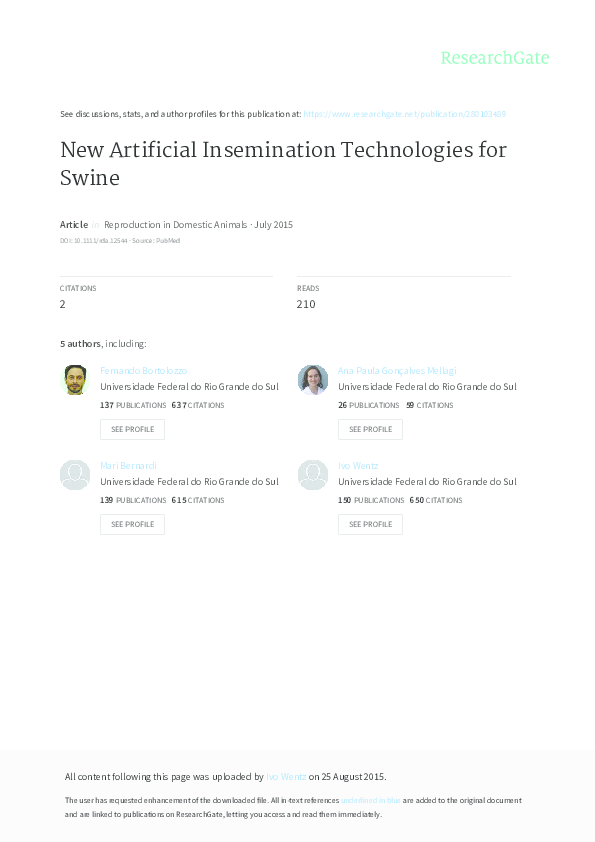 (PDF) New Artificial Insemination Technologies for Swine