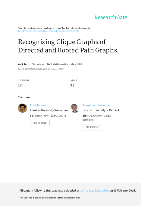 (PDF) Recognizing Clique Graphs of Directed and Rooted Path Graphs