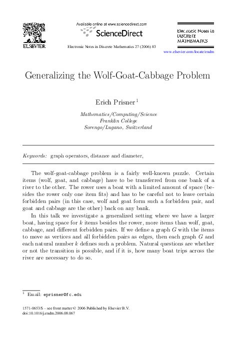 (PDF) Generalizing the Wolf-Goat-Cabbage Problem