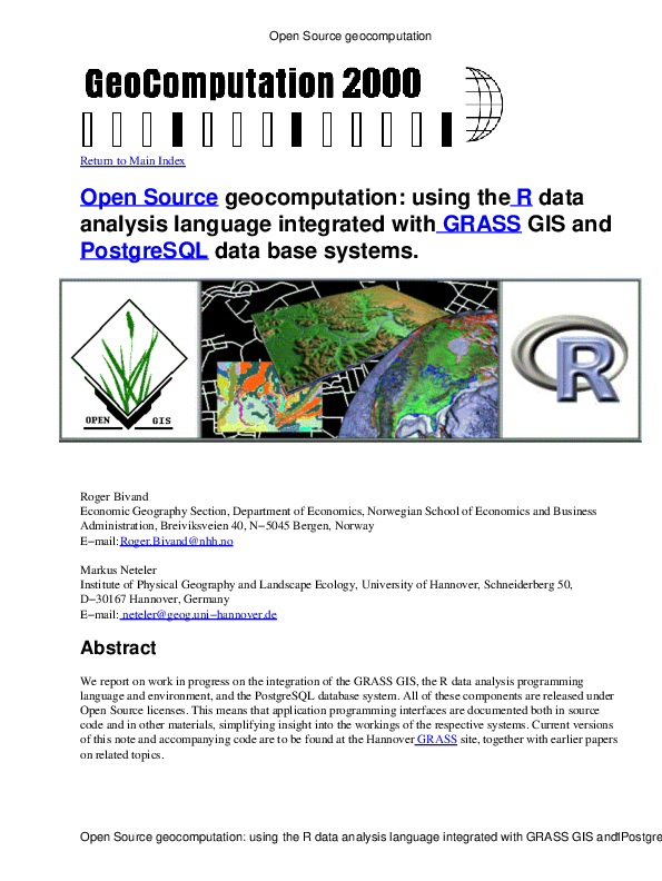 (PDF) Open Source geocomputation: using the R data