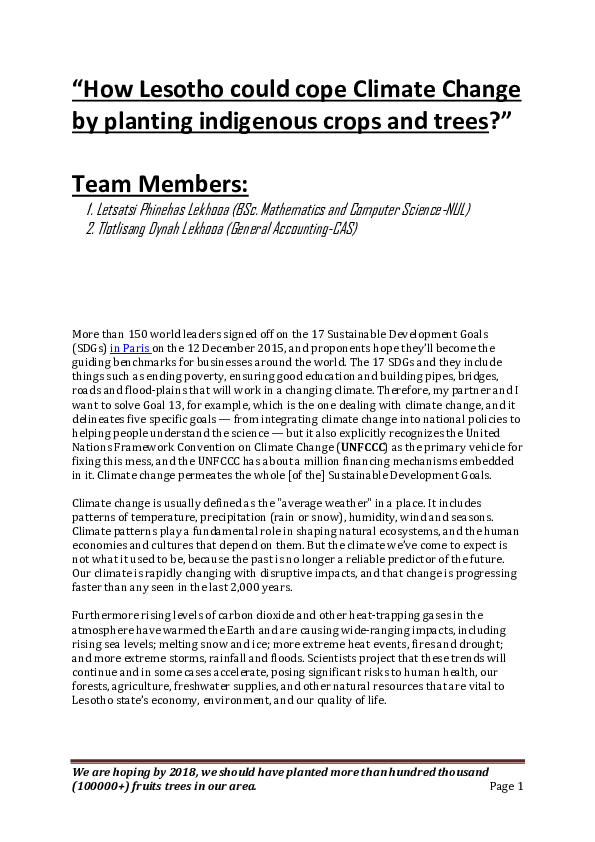(PDF) " How Lesotho could cope Climate Change by planting indigenous ...