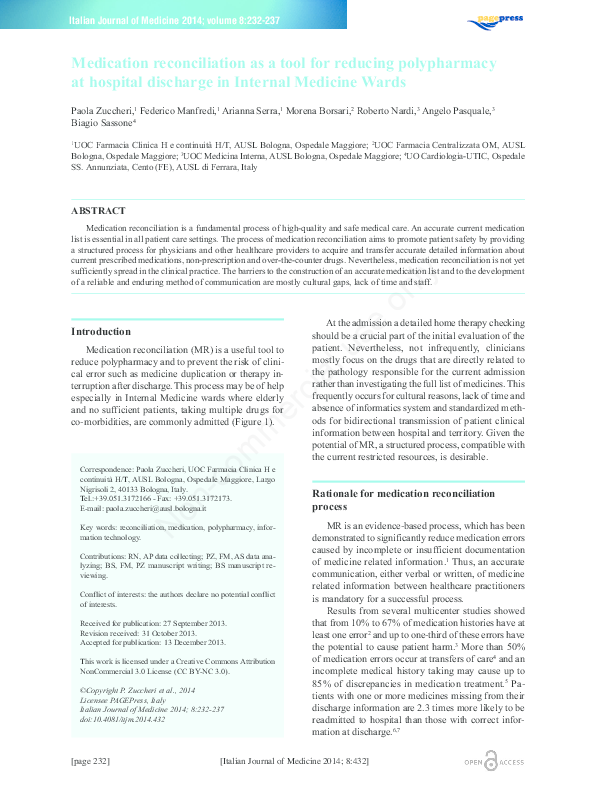 (PDF) Medication reconciliation as a tool for reducing polypharmacy at hospital discharge in ...