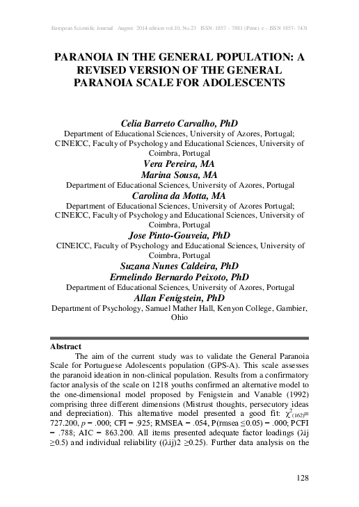 (PDF) Paranoia in the General Population : a revised version of the ...