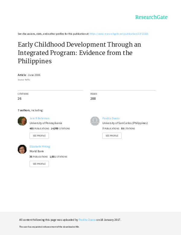 (PDF) Early Childhood Development Through an Integrated Program ...