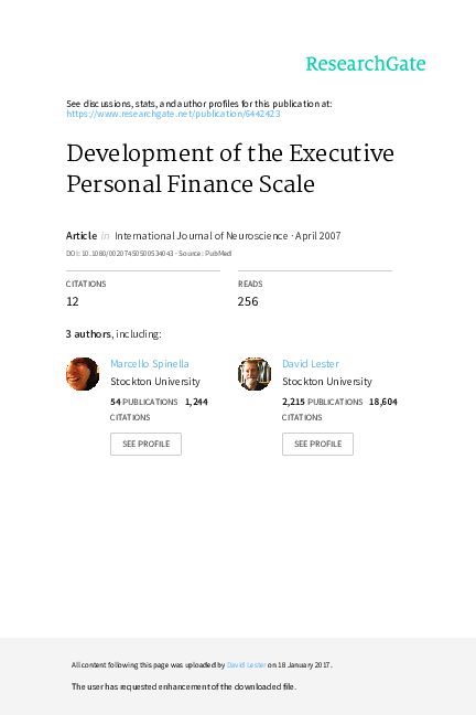 (PDF) Development of the Executive Personal Finance Scale