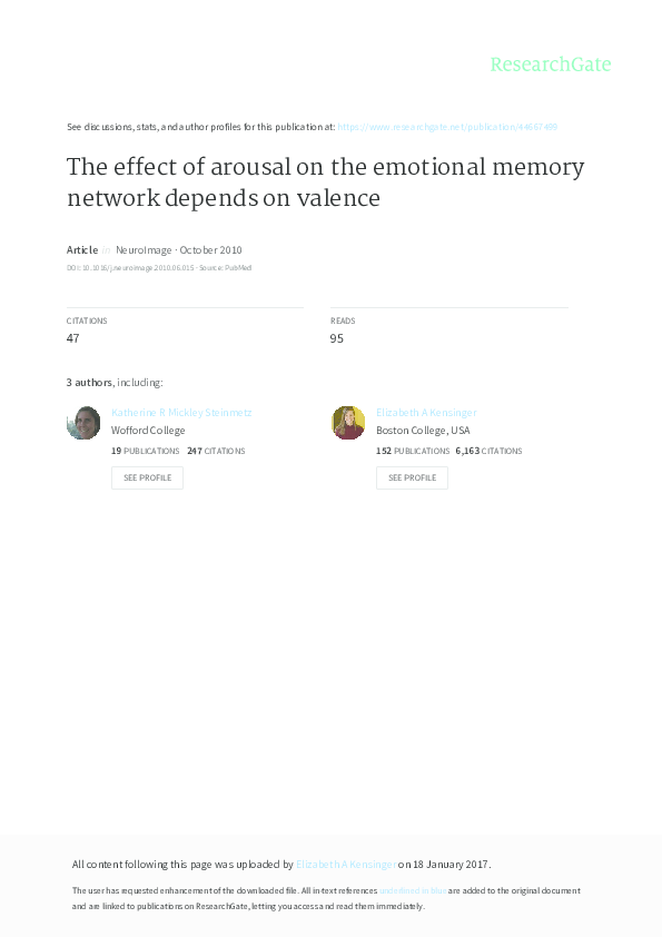 (PDF) The Effect of Arousal on the Emotional Memory Network Depends on ...