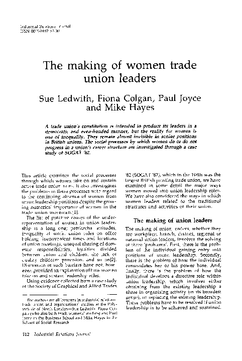 (PDF) The Making of Women Trade Union Leaders
