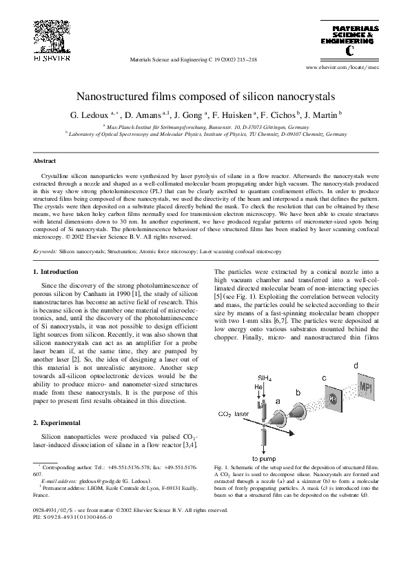 (PDF) Nanostructured films composed of silicon nanocrystals