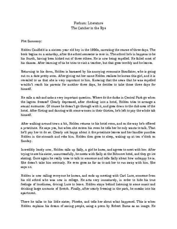 (PDF) The Catcher in the Rye Analysis