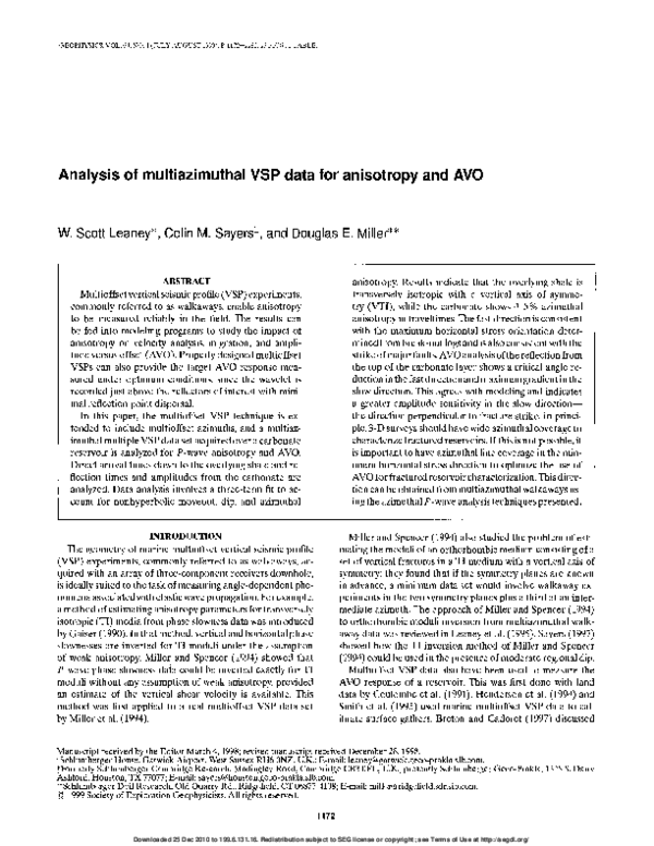 (PDF) Analysis of Multiazimuthal VSP Data for Anisotropy and AVO