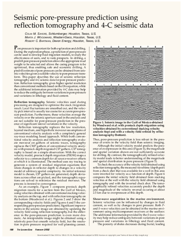 (PDF) Seismic Pore-Pressure Prediction Using Reflection Tomography and ...