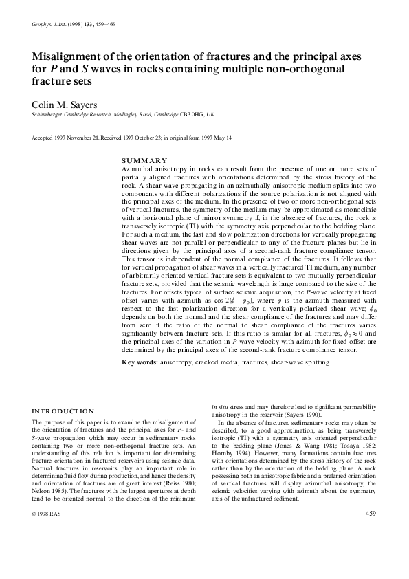(PDF) Misalignment of the Orientation of Fractures and the Principal Axes for P and S Waves In ...