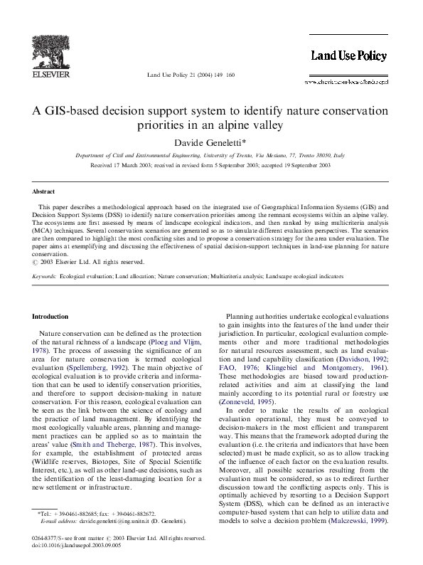 (PDF) A GIS-Based Decision Support System to Identify Nature ...