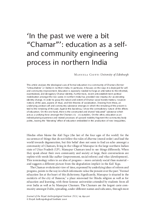 (PDF) 'In the Past We Were a Bit" Chamar"': Education As a Self- and ...