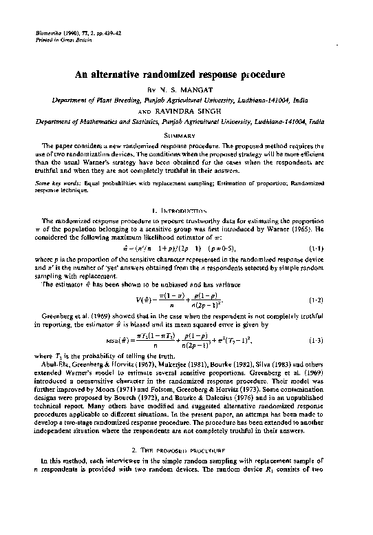 (PDF) An Alternative Randomized Response Procedure