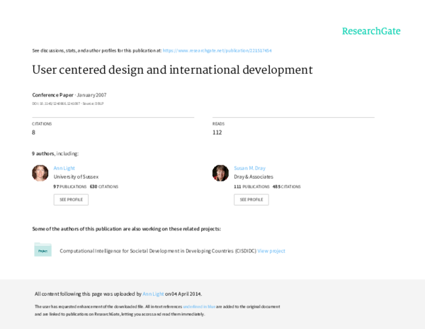 (PDF) User Centered Design and International Development