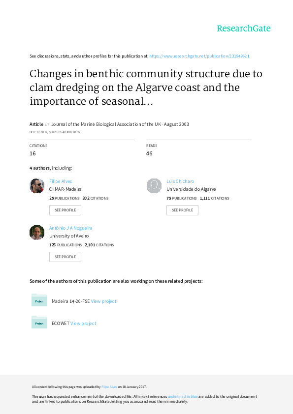(PDF) Changes In Benthic Community Structure Due to Clam Dredging on ...