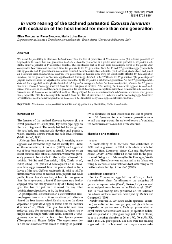 (PDF) In vitro rearing of the tachinid parasitoid Exorista larvarum ...